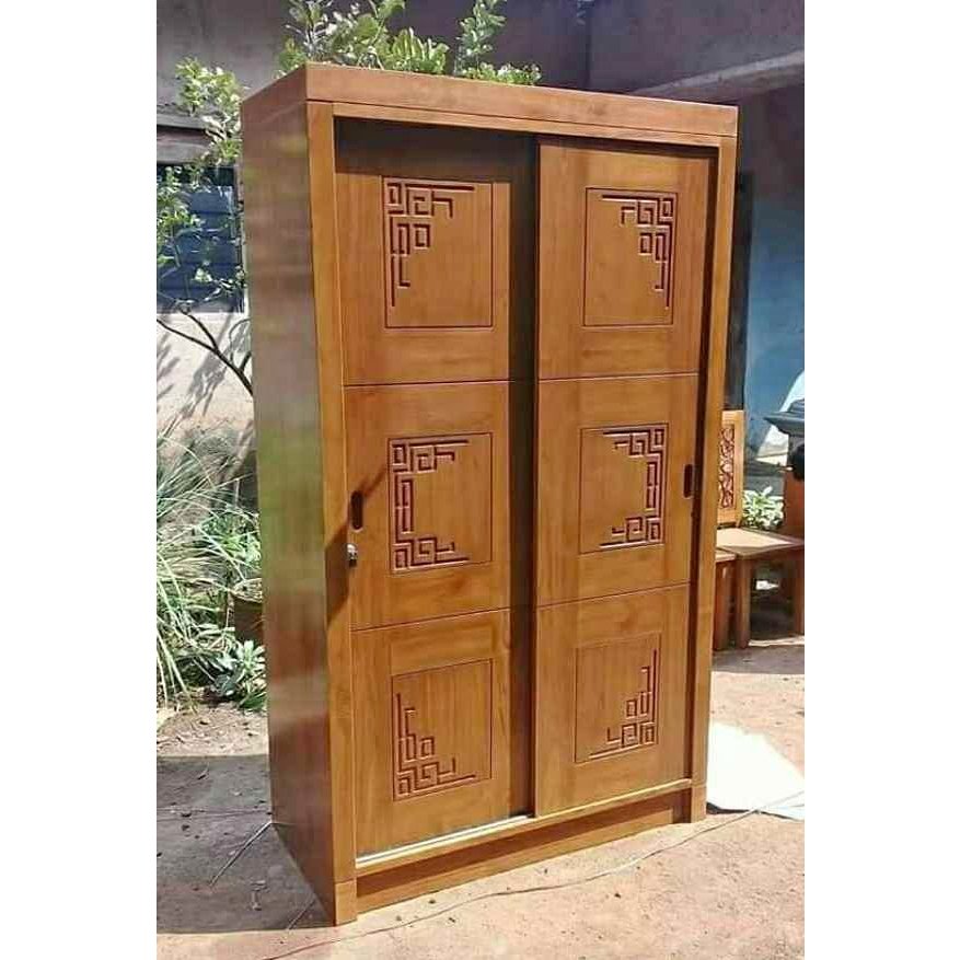 Jual Lemari Pakaian Minimalis Kayu Jati 2 Pintu Sliding / Lemari Pakaian Jati Sliding | Shopee ...