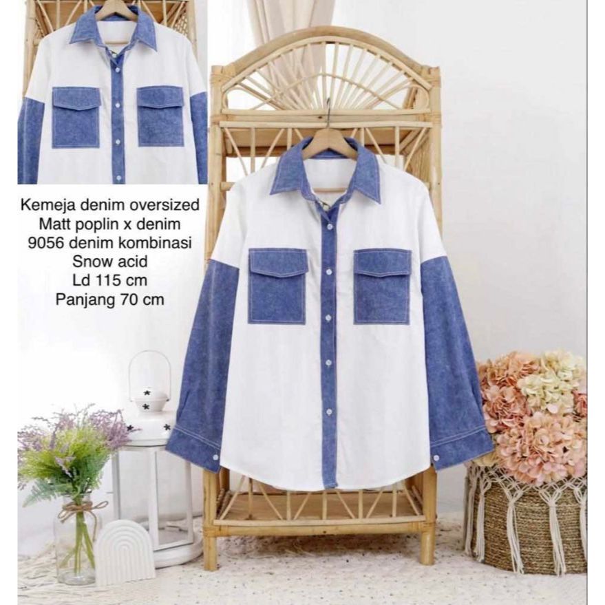 Jual Kemeja Denim Oversize LD 115 Atasan Wanita | Shopee Indonesia