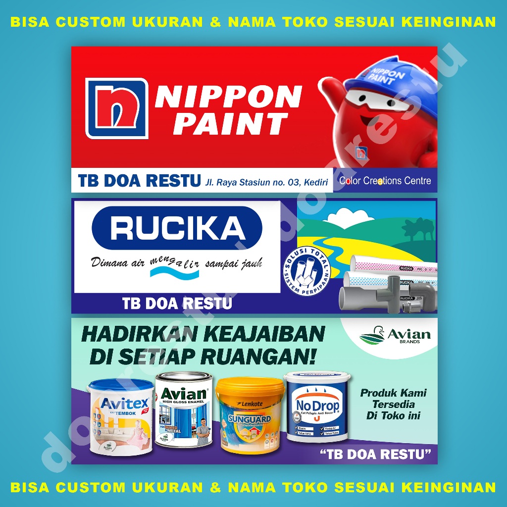 Jual Spanduk Brand Toko Bangunan Nippon Paint , Rucika, Semen Gresik + Custom nama | Banner Toko ...