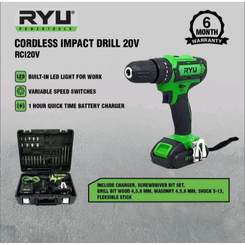 Jual RYU Cordless Impact Drill 20V RCI20V | Shopee Indonesia