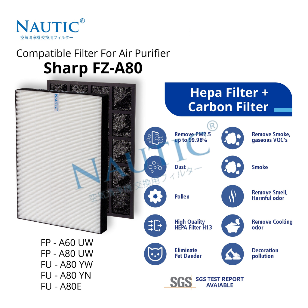 Jual NAUTIC - Hepa Filter And Deo for SHARP FZ-A80SFE HEPA & Carbon ...