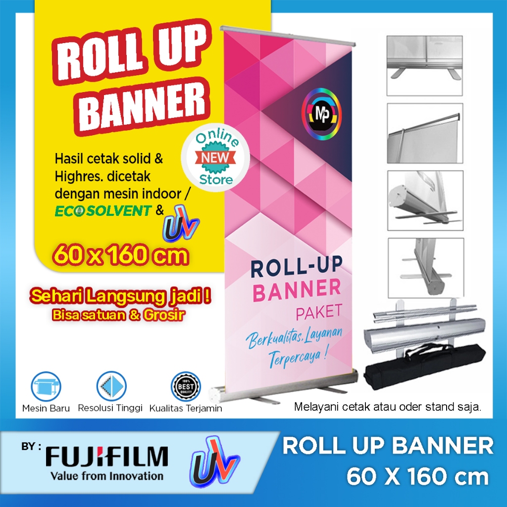 Jual Cetak Roll Up Banner Murah | Print + Standing Alumunium 60X160/85X200 | Shopee Indonesia