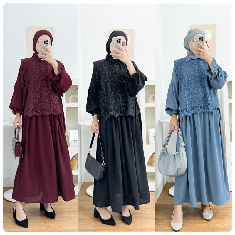 Jual Sahara Set Dress Setelan Vest Blouse Rok Skirt Dress Lebaran ...
