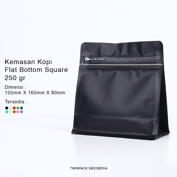 Jual Kemasan Kopi 200 - 250 Gram Ziplock Hitam Flat Bottom Square Wide | Valve | Zipper ...