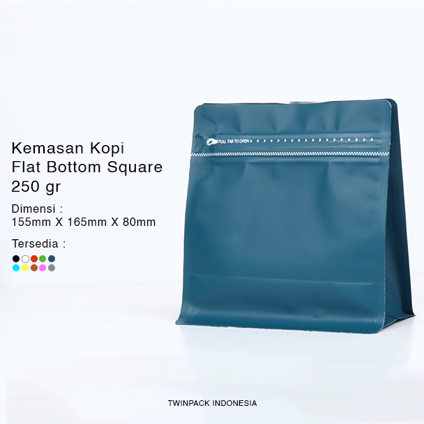 Jual Kemasan Kopi 200 - 250 Gram Ziplock Biru Emerald Flat Bottom Square Wide Packaging Kopi ...