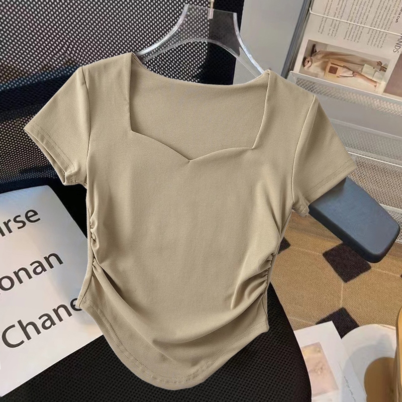 Jual Kaos Leher Cinta Khaki Tidak Beraturan Modis Kaos Pendek Ketat ...