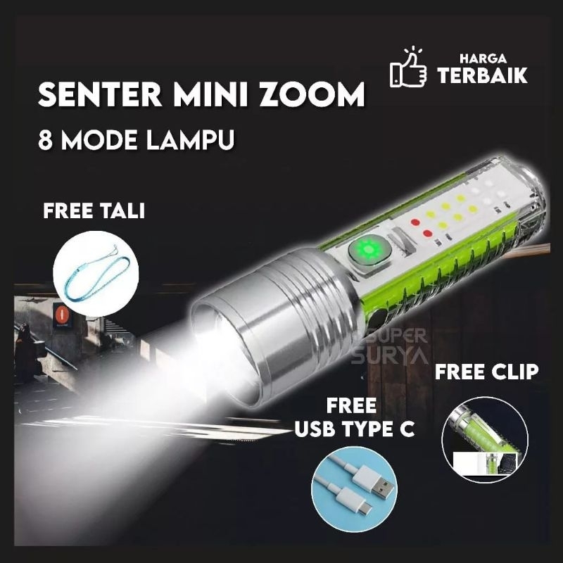 Jual Senter viral Zoom Magnet Mini 6 Mode dan 8 mode 500 dan 800 Lumens Super Terang LED ...