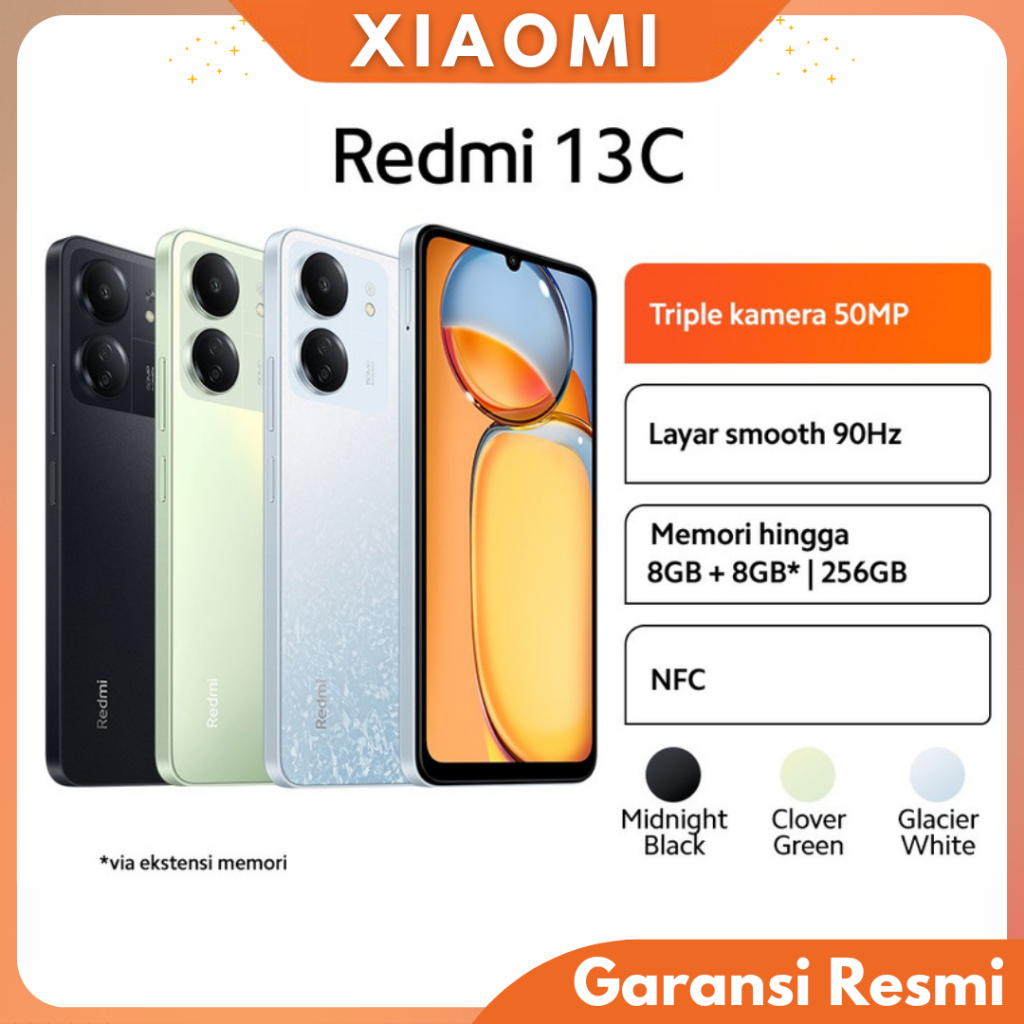 Jual Xiaomi Redmi 13C NFC 6/128 GB, 8/256 GB Triple Camera 50MP Layar ...