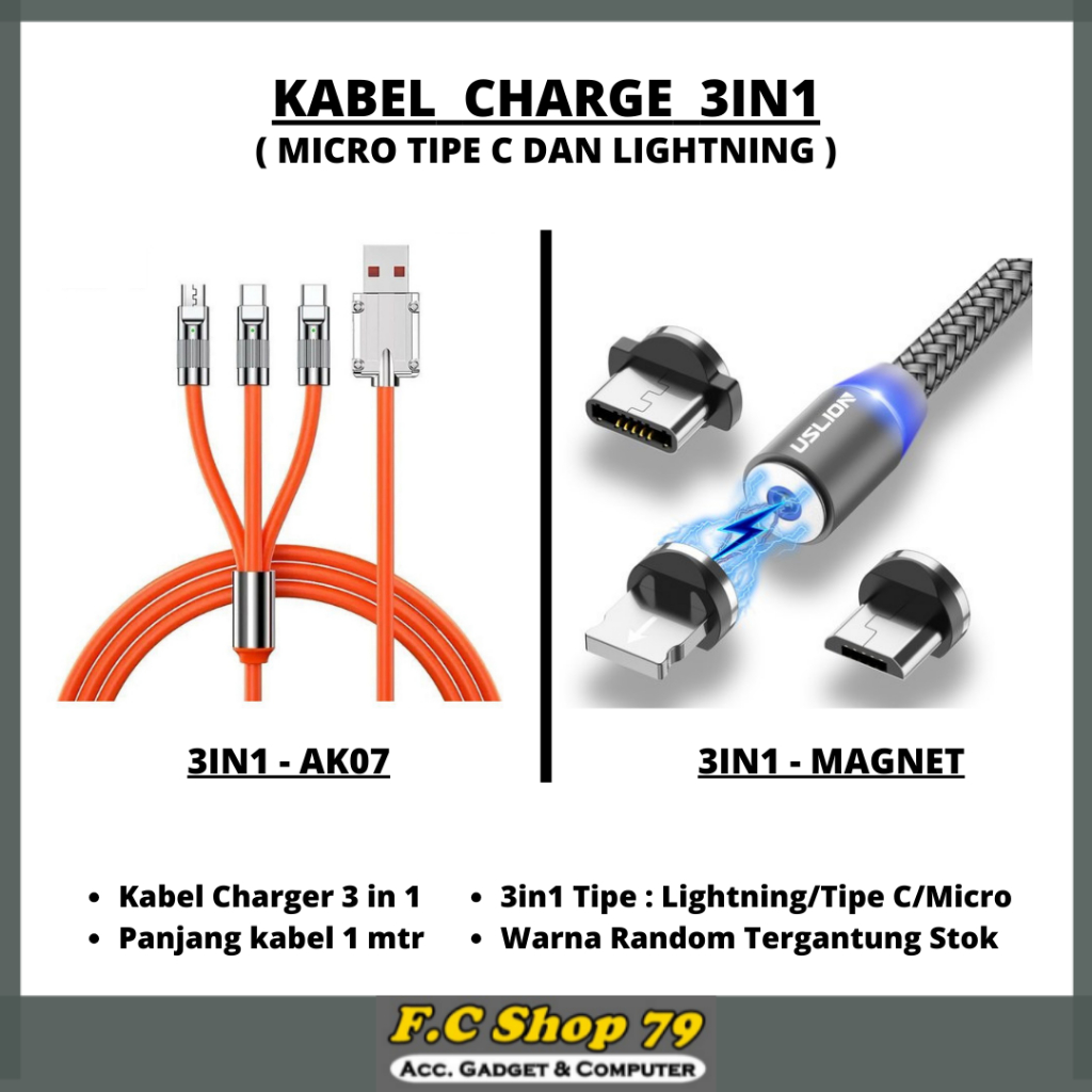Jual TERLARIS!! KABEL CHARGE CAS HANDPHONE HP 3IN1 USB KE MICRO MIKRO ...