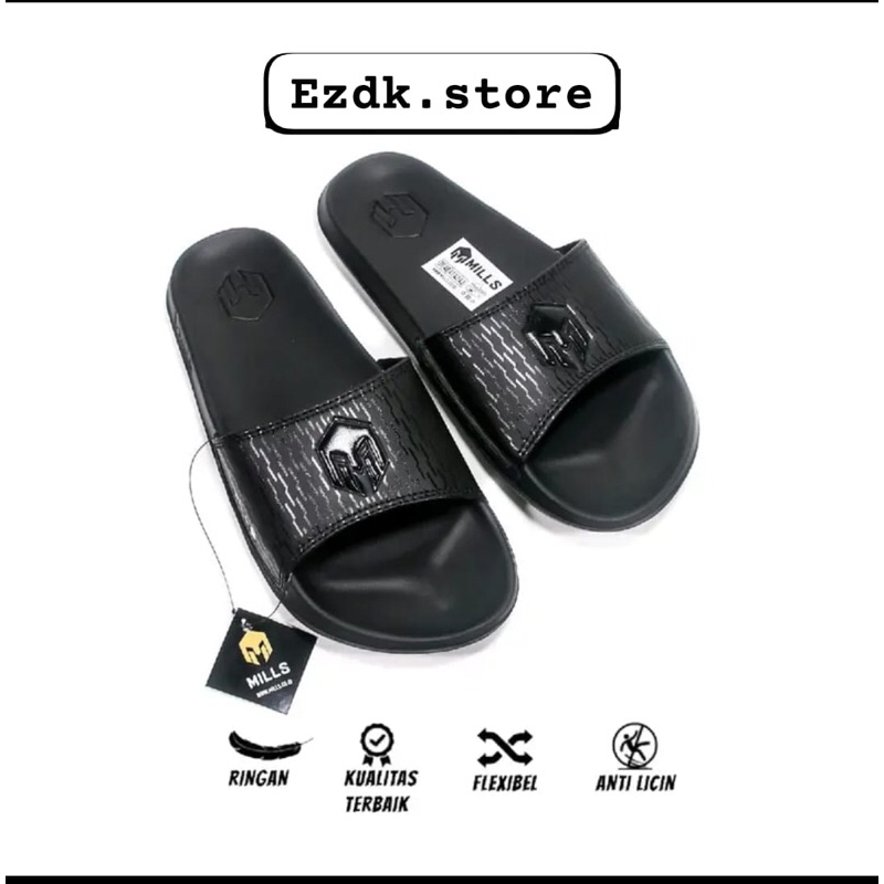 Jual SANDAL FLIP FLOP SLIDE SLIP ON FULL HITAM SENDAL SPORT PRIA WANITA ...
