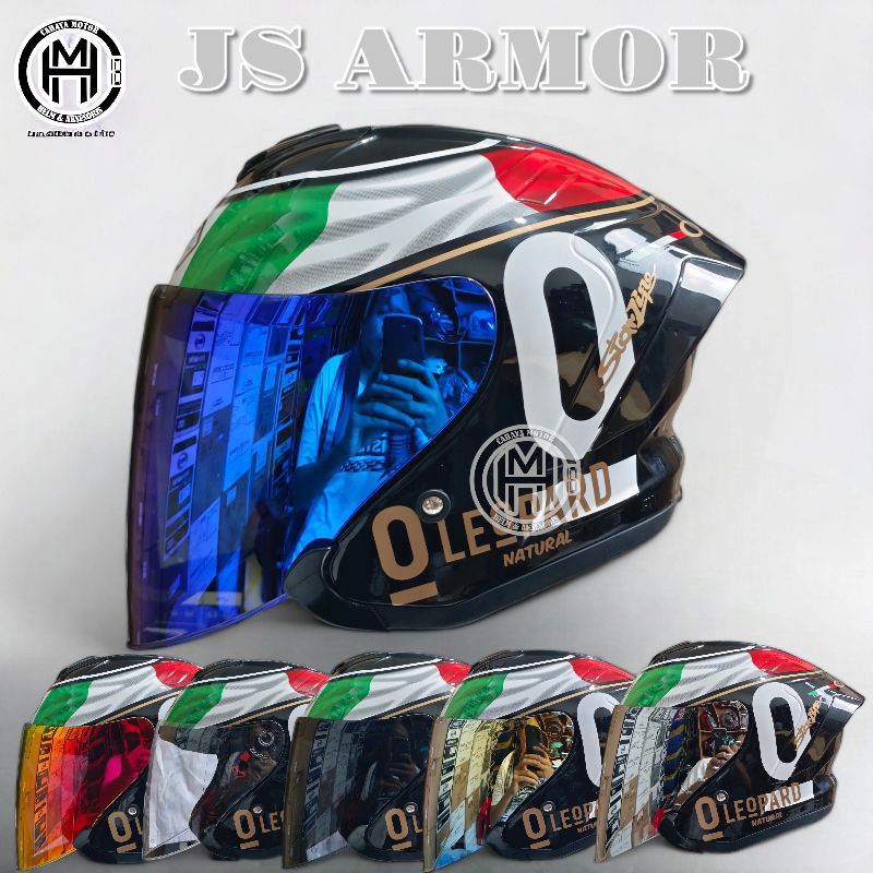 Jual HELM JS ARMOR BLACK GLOSI/HITAM MOTIF LEOPARD|HALF FACE | Shopee ...