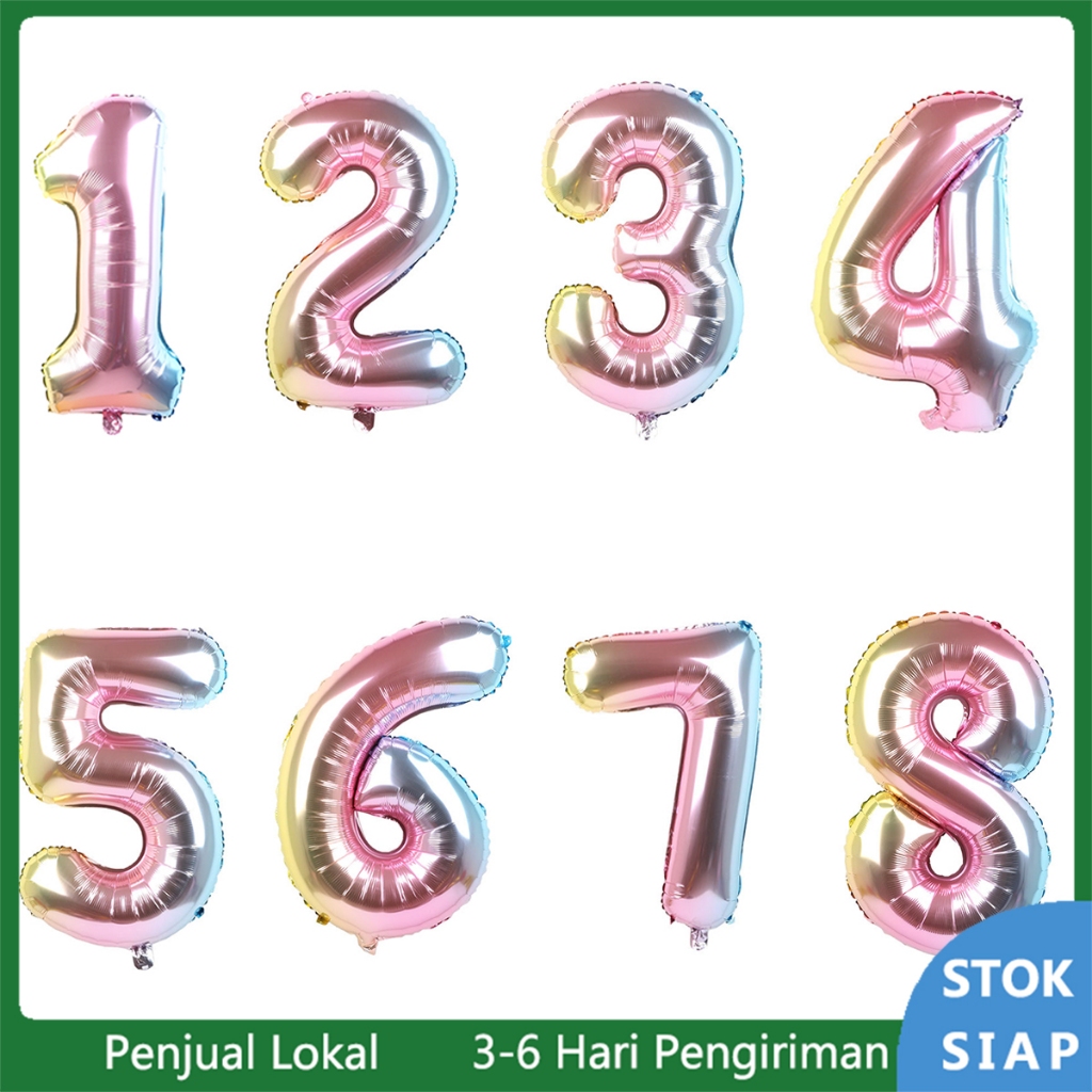Jual Balon Angka 32 Inci 0-9 Pelangi Gradien Angka Besar 0-9 Balon ...