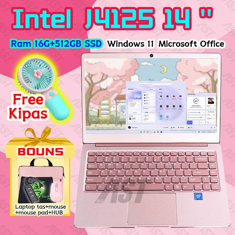 Jual AST laptop pink baru slim 14 inch ram 16g+512gb ssd Intel IPS ...