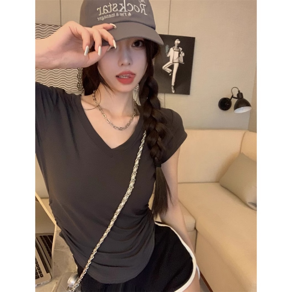 Jual Kaos V Neck Wanita Sexy Kaos Lengan Panjang Wanita Premium Crop