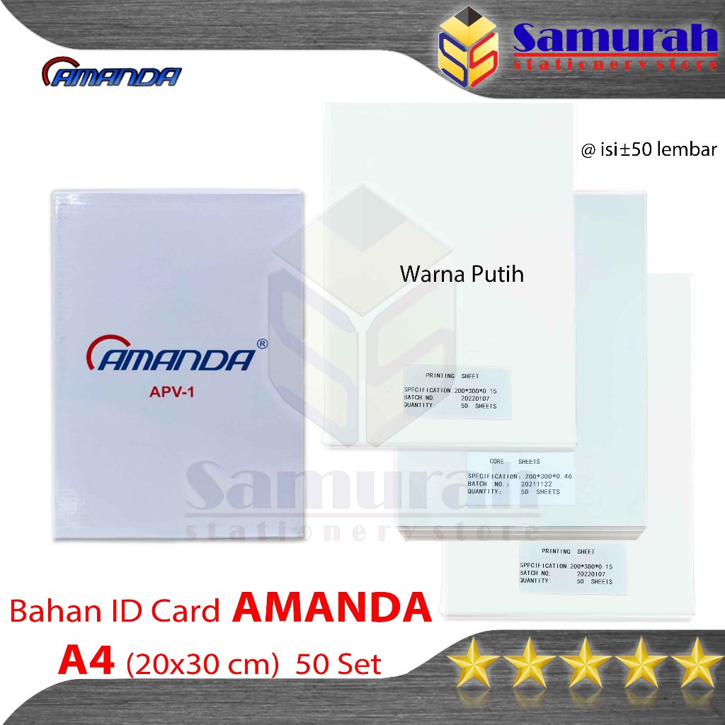 Jual Bahan ID Card Amanda A4 Putih Ukuran 20 x 30 cm / PVC Sheet Printable Card isi 50 Set tebal ...