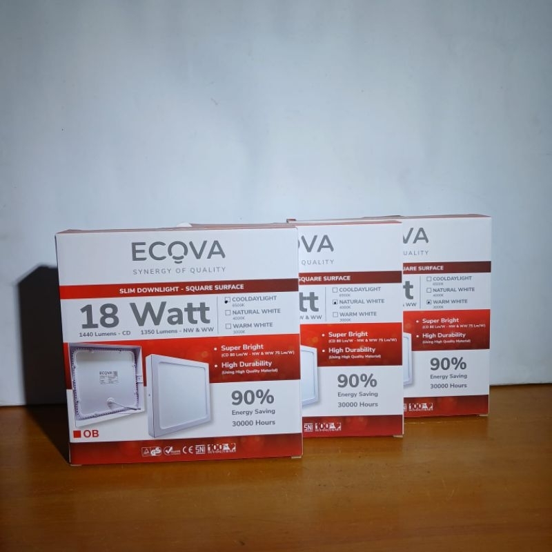 Jual ECOVA Lampu Slim Downlight LED Panel 18W Outbow OB Kotak 18 Watt ...