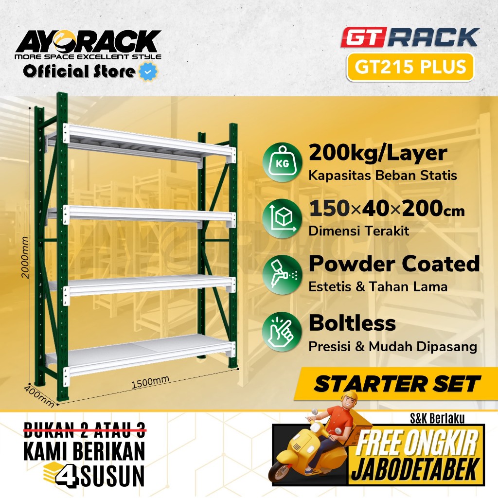 Jual RAK GUDANG BESI GT RACK GT215 PLUS 2 METER 4 SUSUN LEBAR 40 CM P 1 ...
