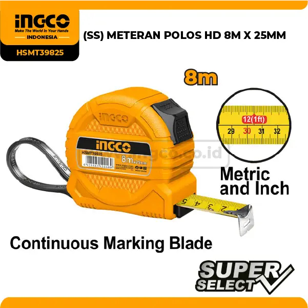 Jual Meteran 8m Meter x 25mm INGCO HSMT39825 Steel Measuring Tape Tukang | Shopee Indonesia