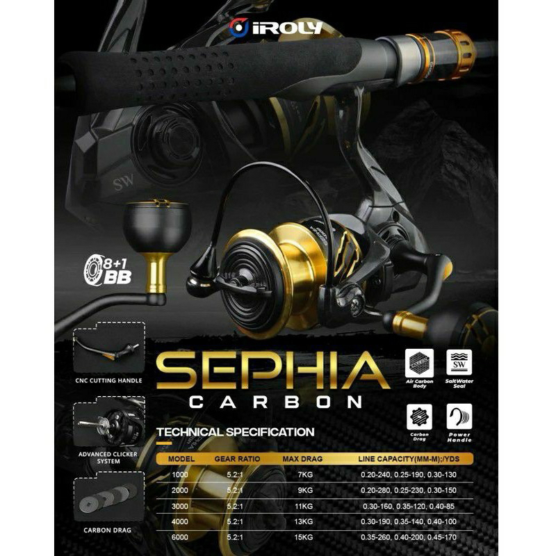 Jual REEL IROLY SEPHIA CARBON & SEPHIA SW 800 1000 2000 3000 4000 6000 ...