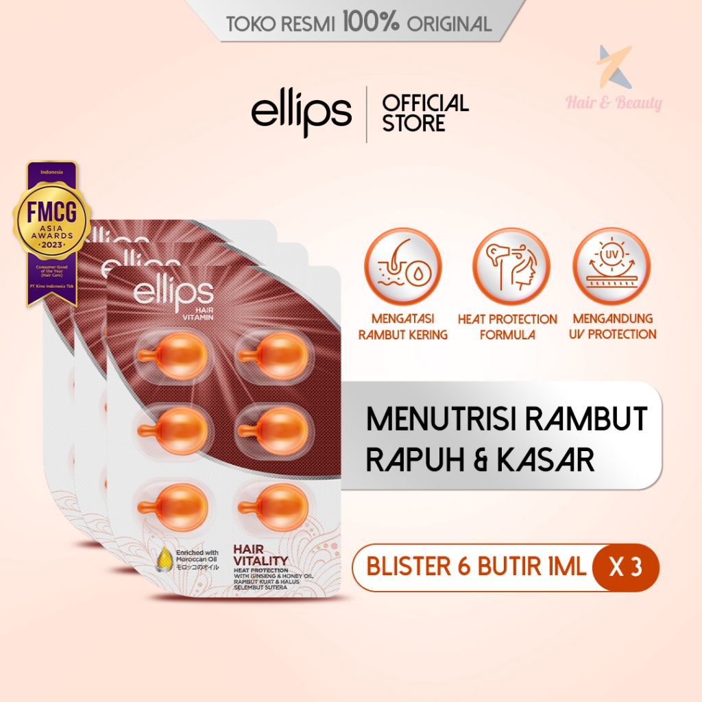 Jual Ellips Hair Vitamin Moroccan Oil Hair Vitality Blister Triple Pack ...