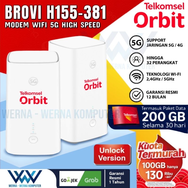 Jual TELKOMSEL ORBIT BROVI 5G H1 MODEM WIFI ROUTER 5G FREE KOUTA 200GB ...