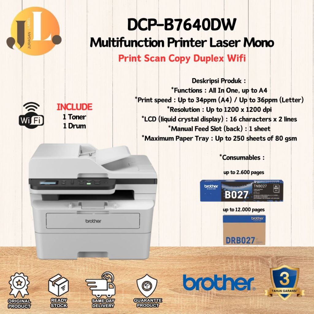 Jual Printer Brother DCP-B7640DW Laser Mono Duplex Wireless Garansi ...