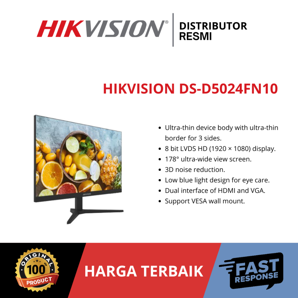 Jual HIKVISION DS-D5024FN10 24 INCH FHD VA IPS MONITOR HDMI / VGA | Shopee Indonesia