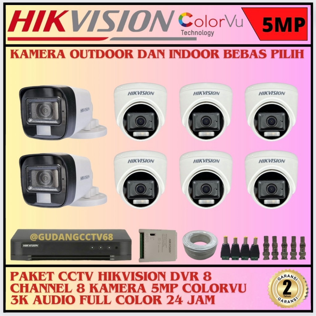 Jual Paket CCTV HIKVISION 8 Channel 8 Camera HIKVISION 5MP Colorvu 3K Full Colour AUDIO SERIES ...