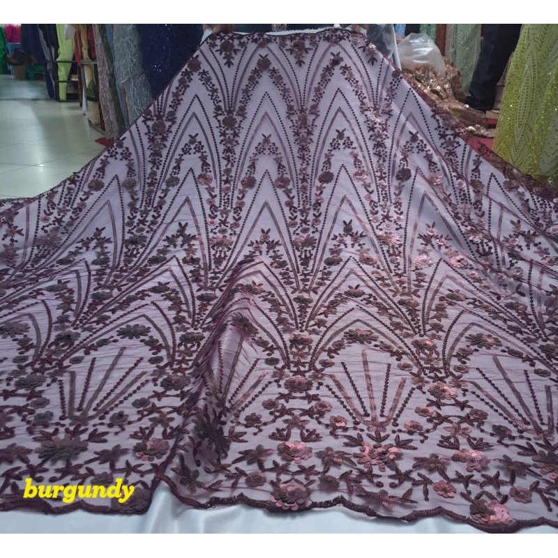 Jual PUSAT TEXTILE - Bahan Kain Tille Bordir full Squinn || Bahan ...