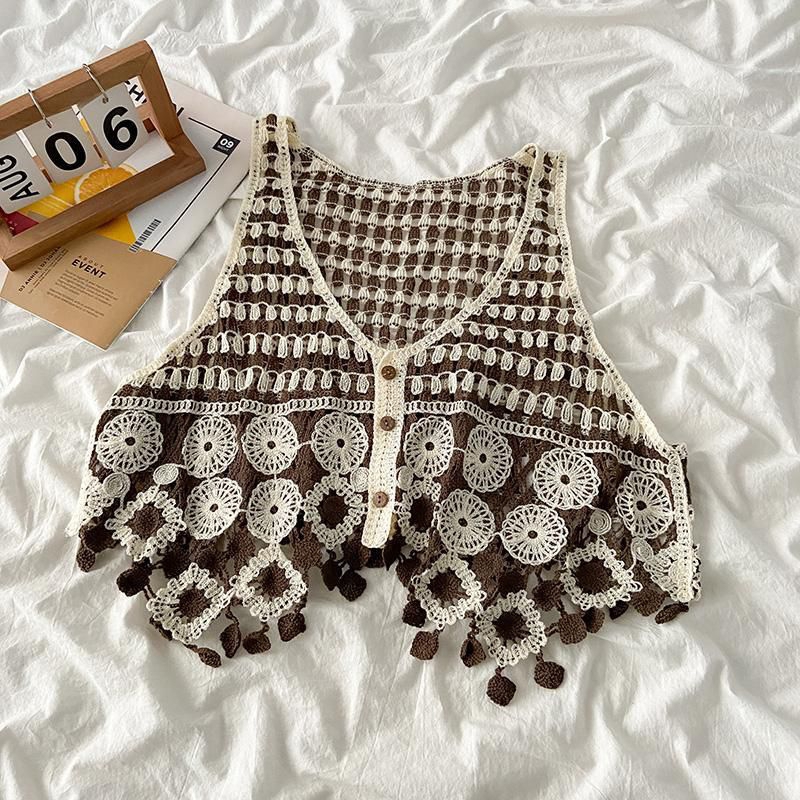 Jual ROMPI VEST RAJUT COKLAT KOREA STYLE BUNGA2 VINTAGE | Shopee Indonesia