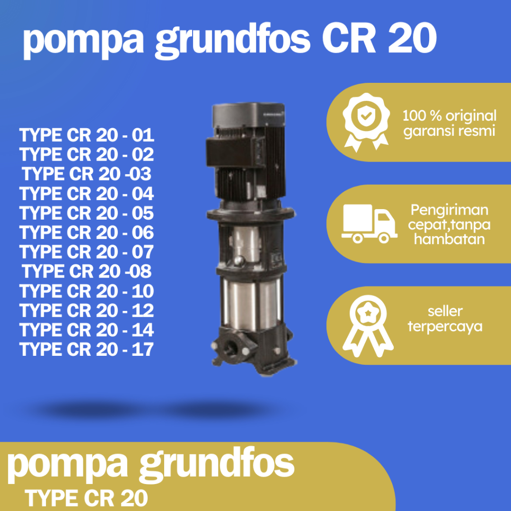 Jual Pompa Air Grundfos CR 20 Vertical Multistage Pump, Transfer Pump, Pompa Sentrifigural ...