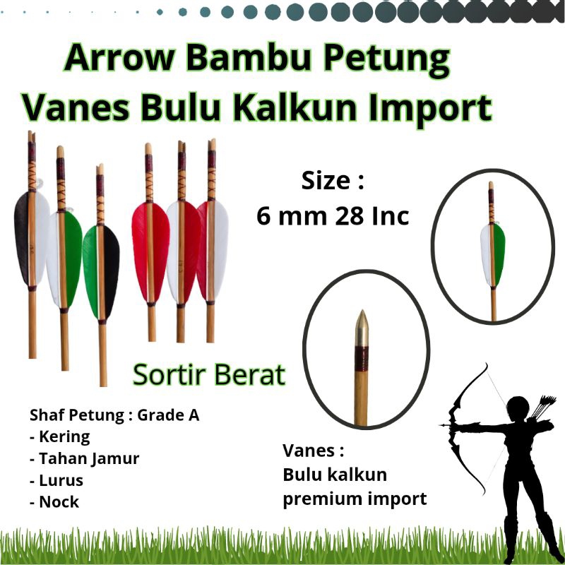Jual Arrow Anak Panah Bambu Petung Sortir Berat Vanes Bulu Kalkun ...
