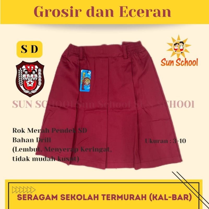 Jual Seragam Sekolah Rok SD Pendek Merah/ Coklat/ Hitam Ukuran BESAR (4-6 SD) Merek Sun School ...