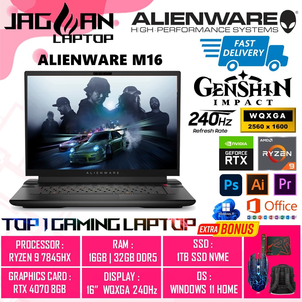 Jual LAPTOP GAMING ALIENWARE M16 RYZEN 9 7845HX RTX4070 RAM 64GB DDR5 ...
