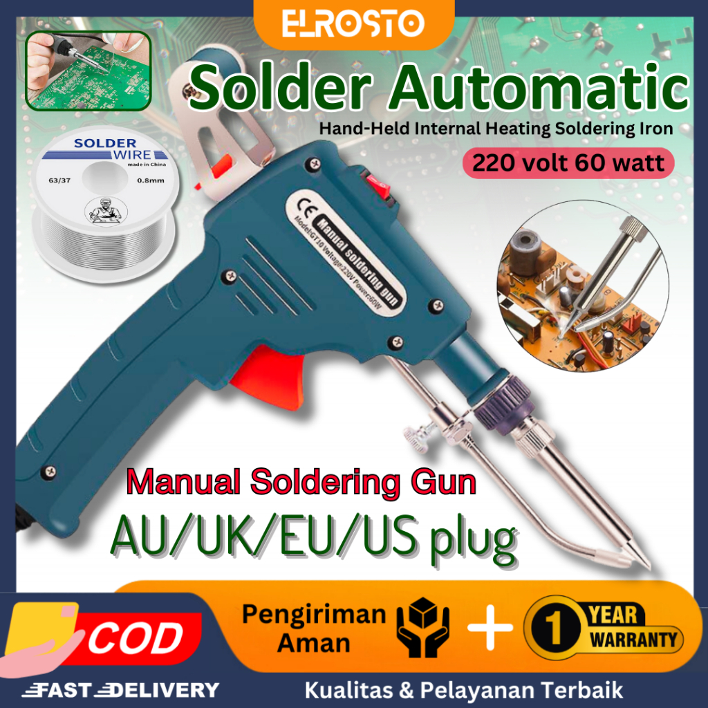 Jual ELROSTO Solder Tembak Listrik Timah Otomatis 60 Watt Iron ...