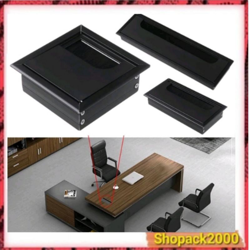 Jual Gromet Meja Kantor / Tutup lubang kabel meja alumunium kotak Hitam ...