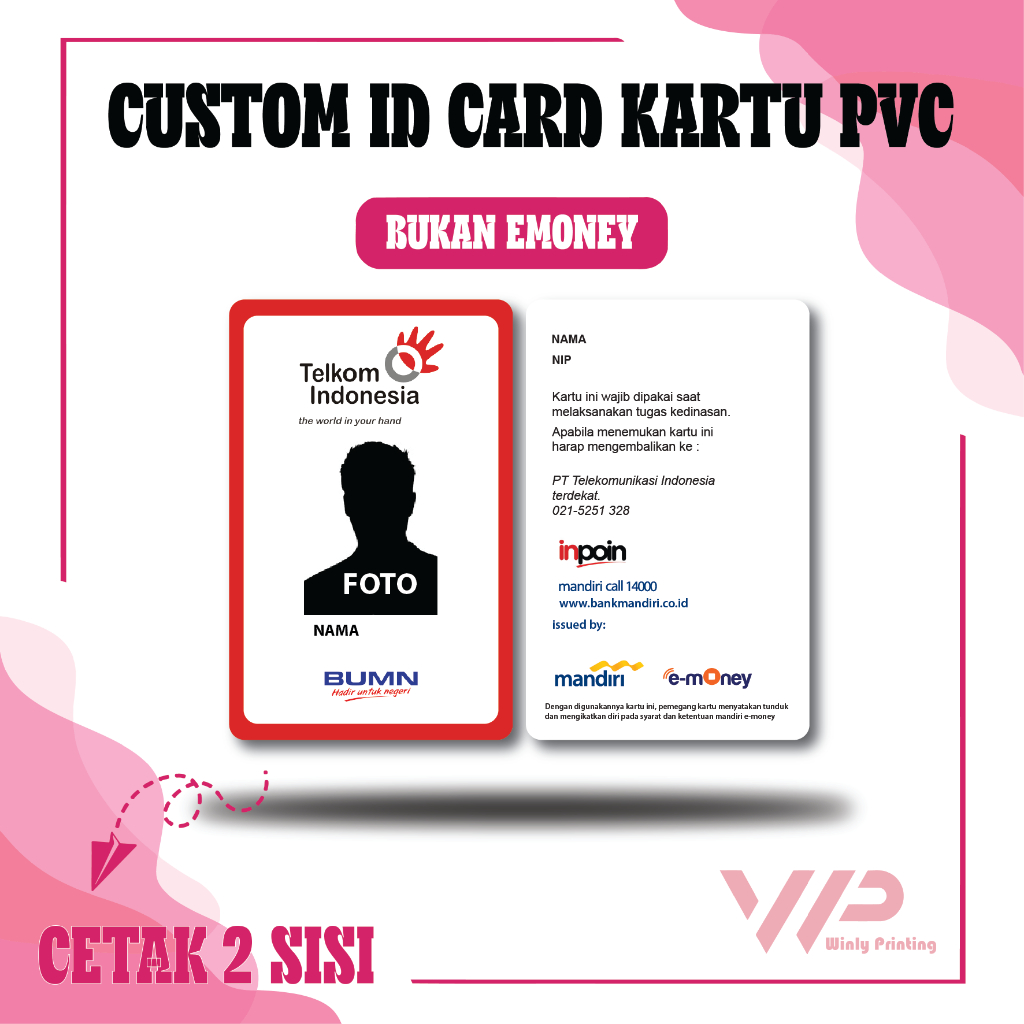 Jual CUSTOM KARTU PVC DESIGN ID CARD TELKOM BUMN TERBARU BAHAN PVC - 2 ...