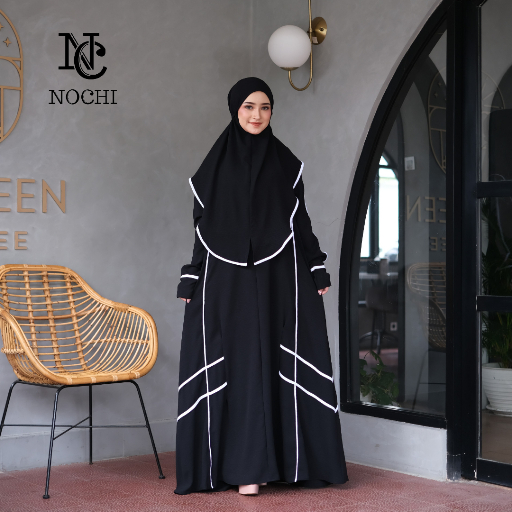Jual NOCHI - Abaya Safeera - One Set Abaya Hitam Putih Polos - Gamis ...