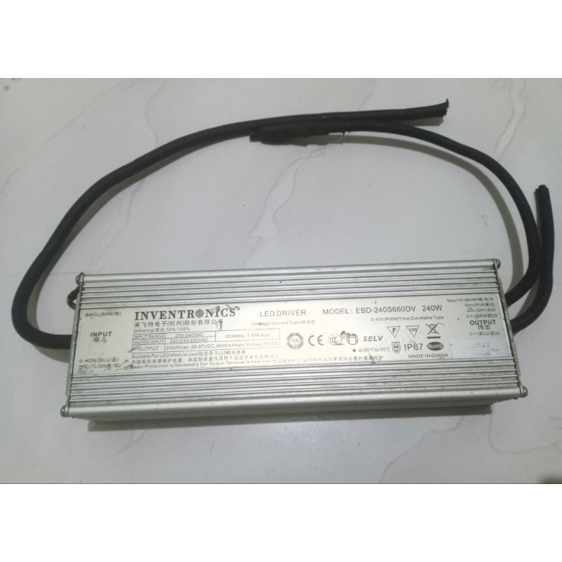 Jual Led Driver INVENTRONICS EBD-240S660DV output max 240 watt 6,6 amper 26-57 volt dc input 200 ...
