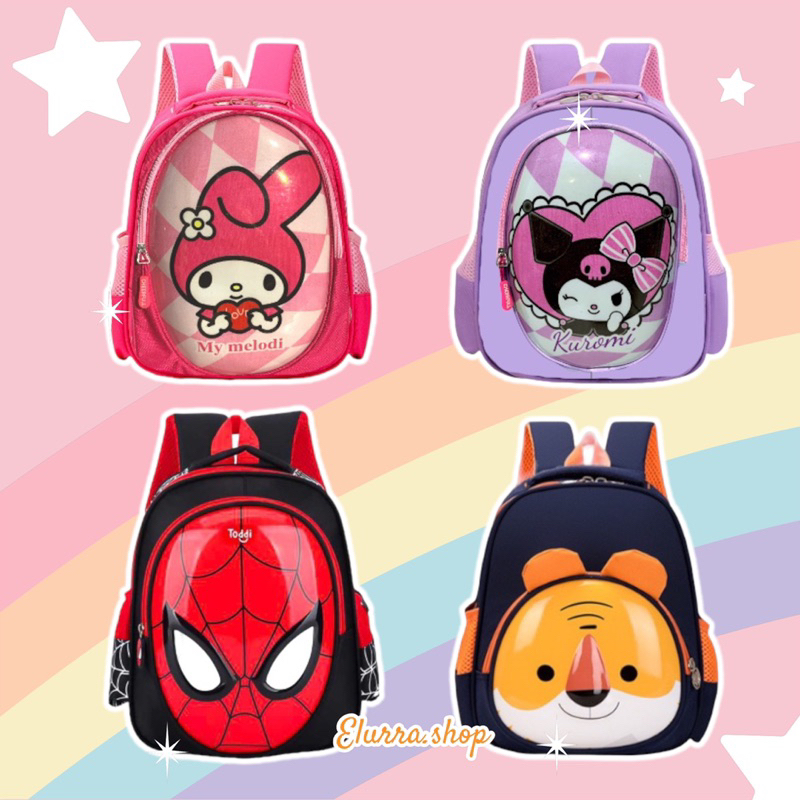 Jual Tas ransel anak labubu sekolah tk dan Paud karakter timbul 3D kuromi melodi spiderman ...