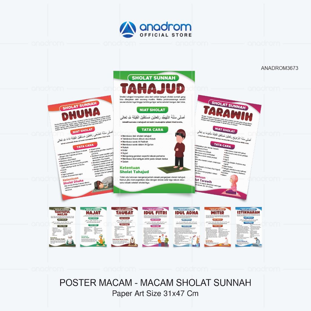 Jual Poster Macam - macam Sholat Sunnah | Poster Edukasi Islamic Anak ...