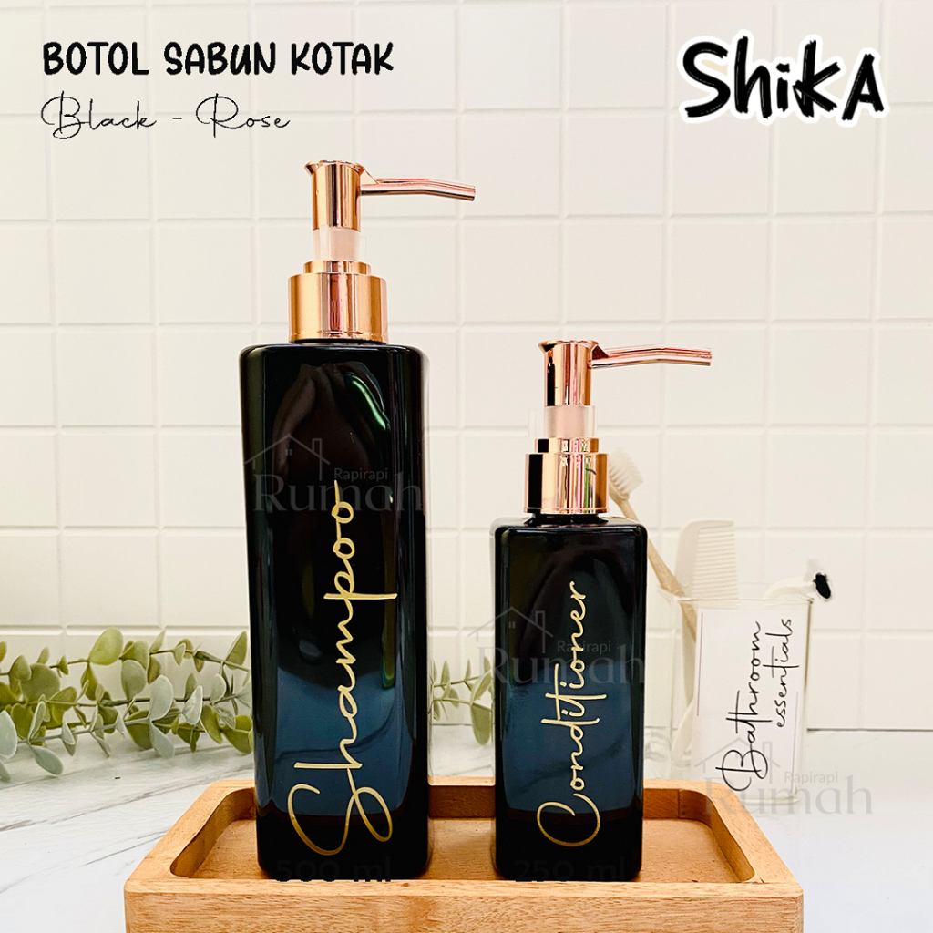 Jual SHIKA - Botol Sabun Mandi Kotak Body Hitam Pump Rose Gold Pink ...
