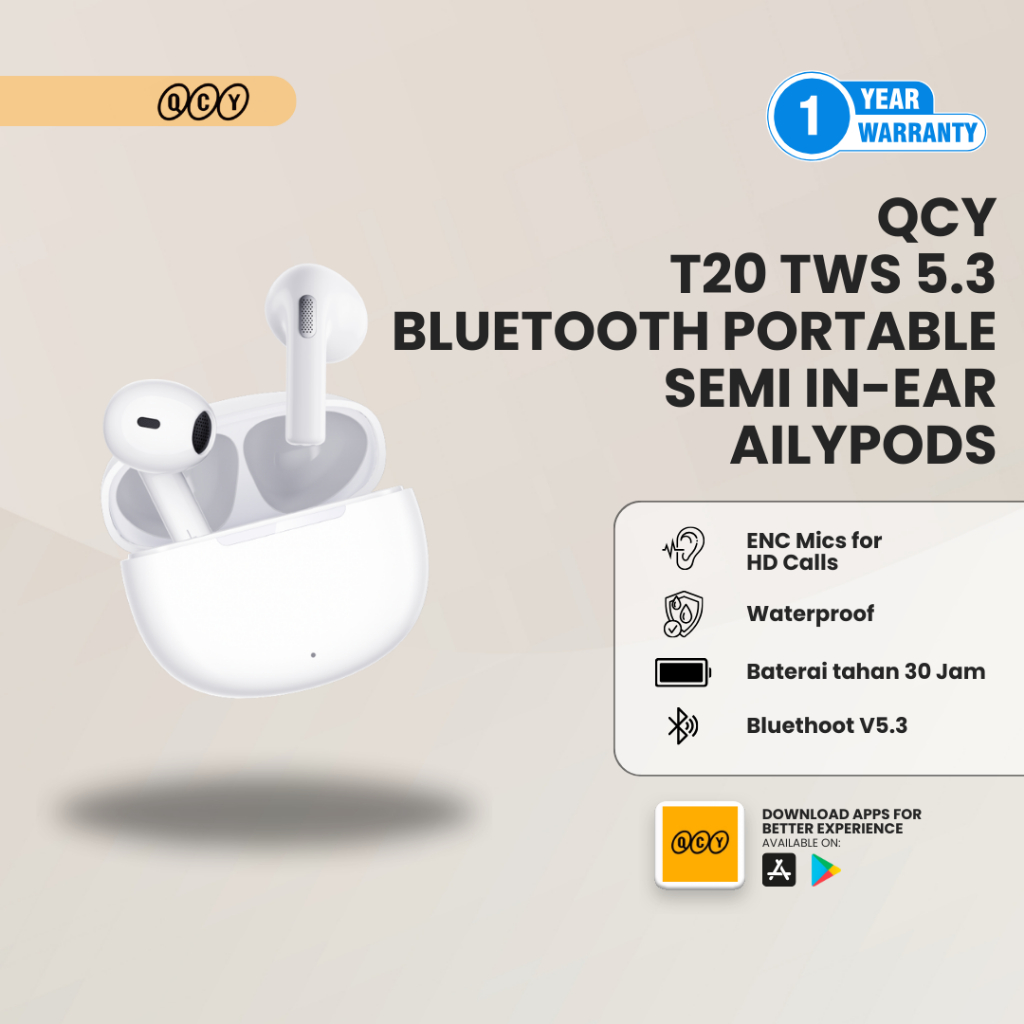Jual QCY T20 Portable TWS semi in-ear AilyPods | Shopee Indonesia