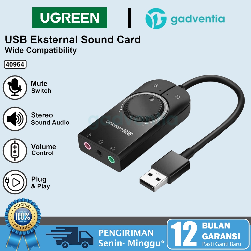 Jual UGREEN 40964 Adapter Sound Card External Stereo Sound Audio Adapter Untuk Laptop PC ...