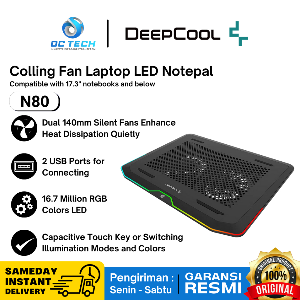 Jual COOLING PAD GAMING DEEPCOOL N80 RGB UP TO 17.3 INCH LAPTOP COOLER ...