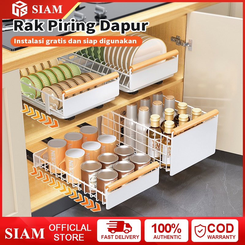Jual Rak Piring Tarik Tarik Keranjang Bumbu Geser Laci Penyimpanan ...