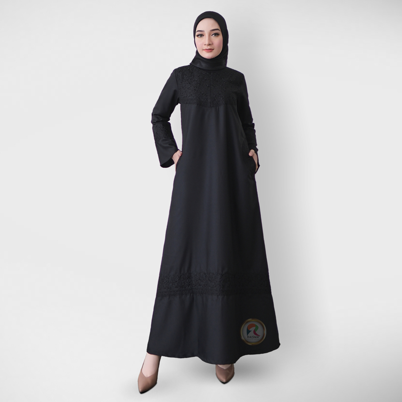 Jual Raisma - Huzna Gamis Hitam Variasi Bordir Bahan katun Twill Busana ...