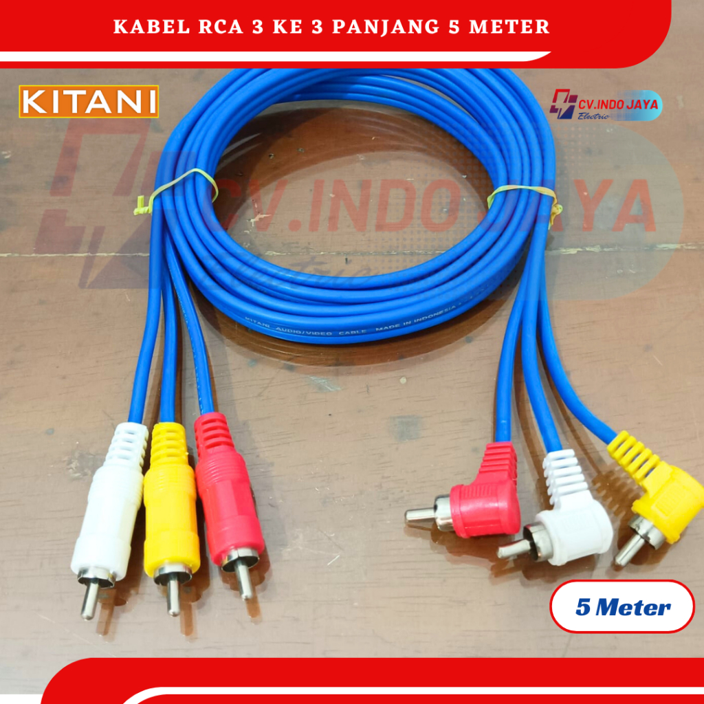 Jual Kabel RCA 3 ke 3 Kitani panjang 5 meter kabel audio video jack lurus dan tekuk | Shopee ...