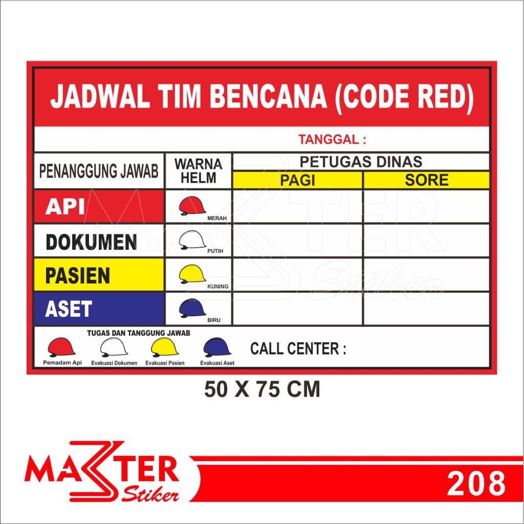 Jual 208 - Stiker Jadwal Tim Bencana (Code Red), Sticker Vinyl, Premium, Tahan Air, Termurah ...