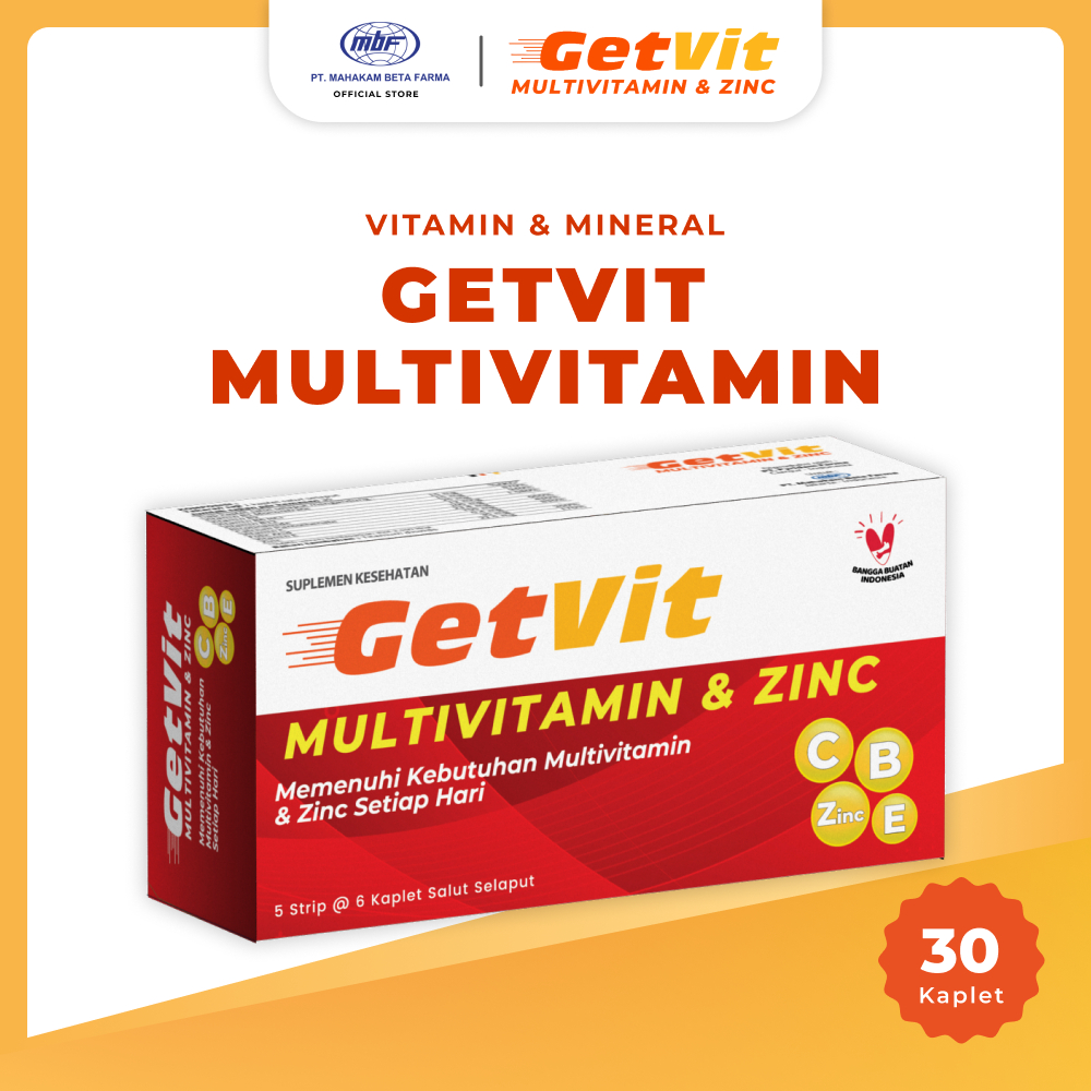 Jual GETVIT Multivitamin & Zinc - Vitamin Daya Tahan Tubuh (30 Kaplet ...